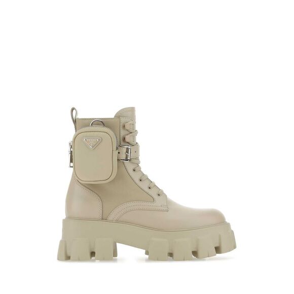 Prada | Shoes | Prada Sand Leather And Renylon Monolith Boots | Poshmark